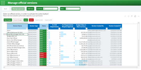 Manage Official versions – Reporting for Oracle