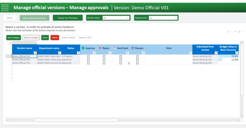 Manage Official versions – Reporting for Oracle