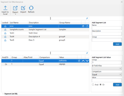 Create or Maintain Segment Lists – Reporting for Oracle