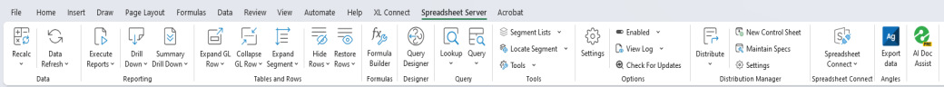 Spreadsheet Server Ribbon – Reporting for Oracle